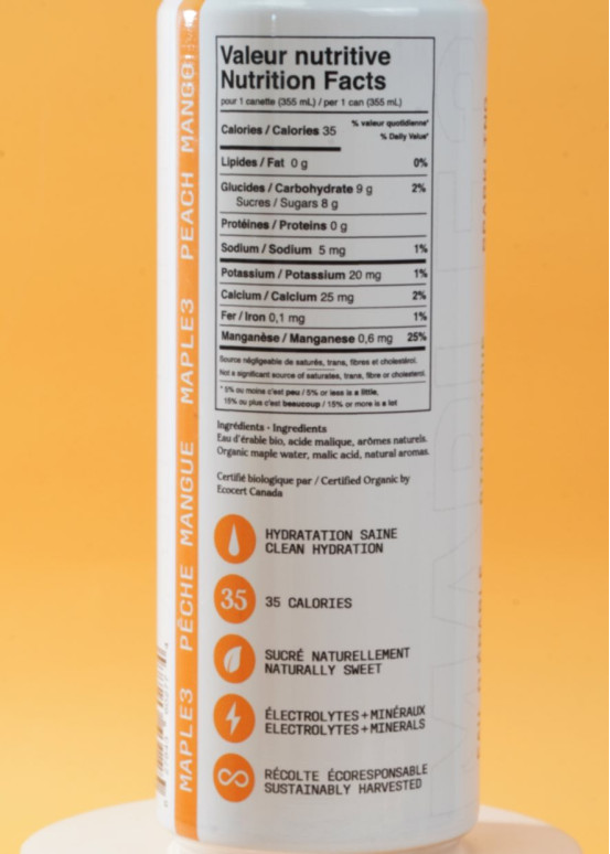 Sparkling Peach Mango Maple Water – Organic Drink 355 ml